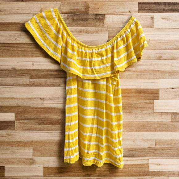 Old Navy | Tops | 35 Old Navy Off Shoulder Yellow Striped Boho Casual ...